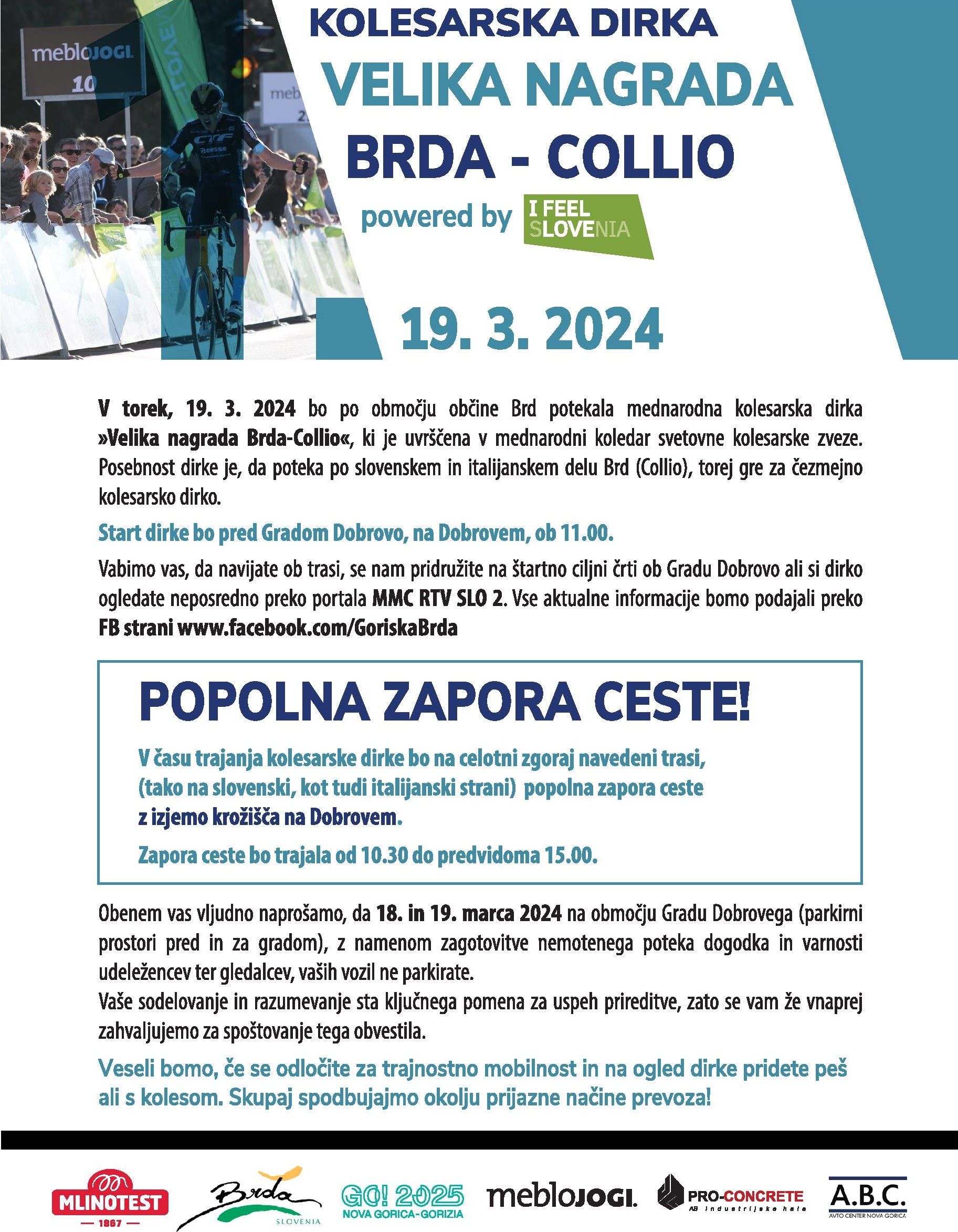 Mednarodna kolesarska dirka ''Velika nagrada Brda-Collio'': potek ...